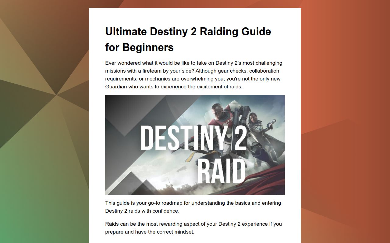 Ultimate Destiny 2 Raiding Guide for Beginners